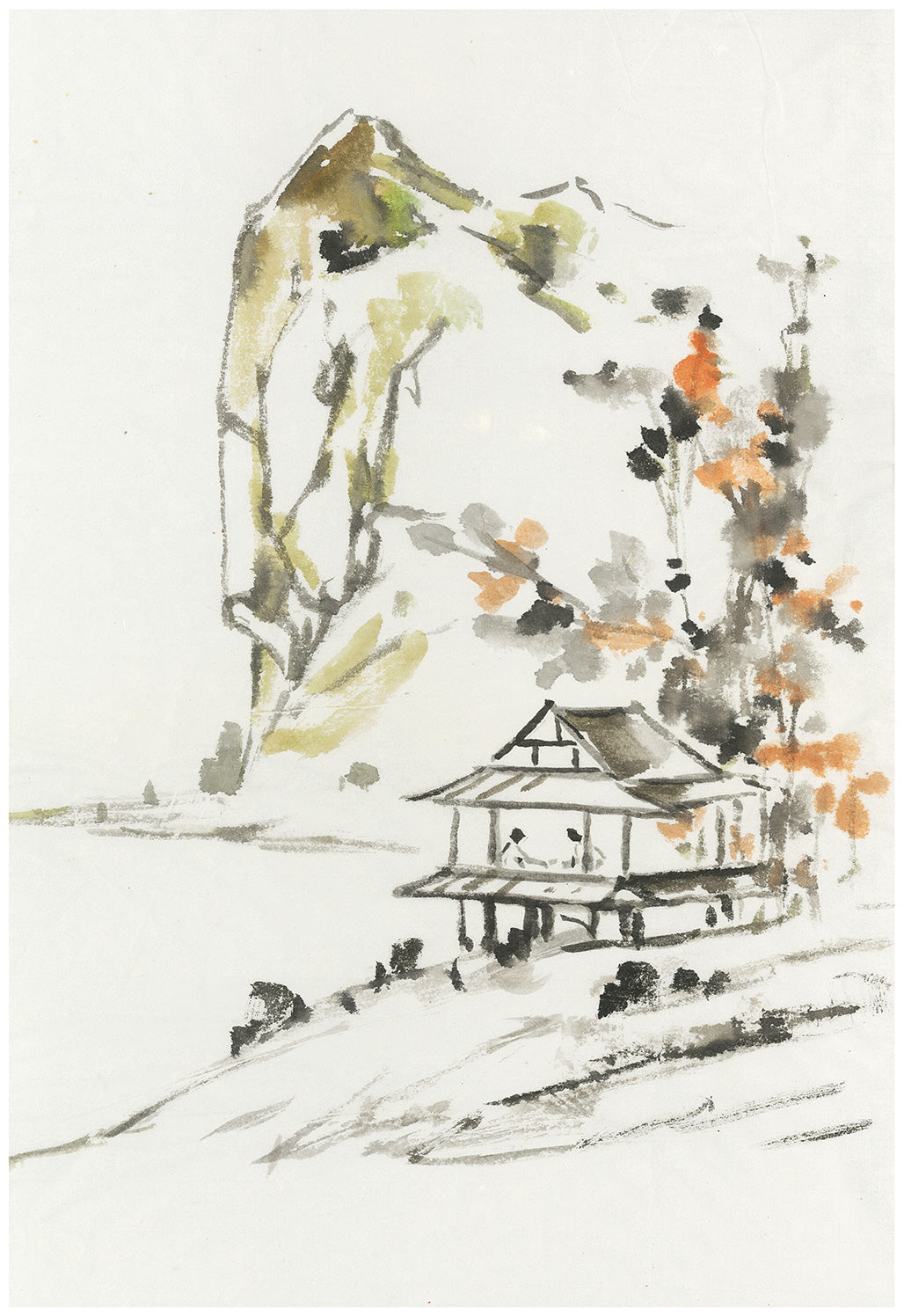 Simple Landscape Painting on Pi Paper Exclusively Using Full Moon Brus